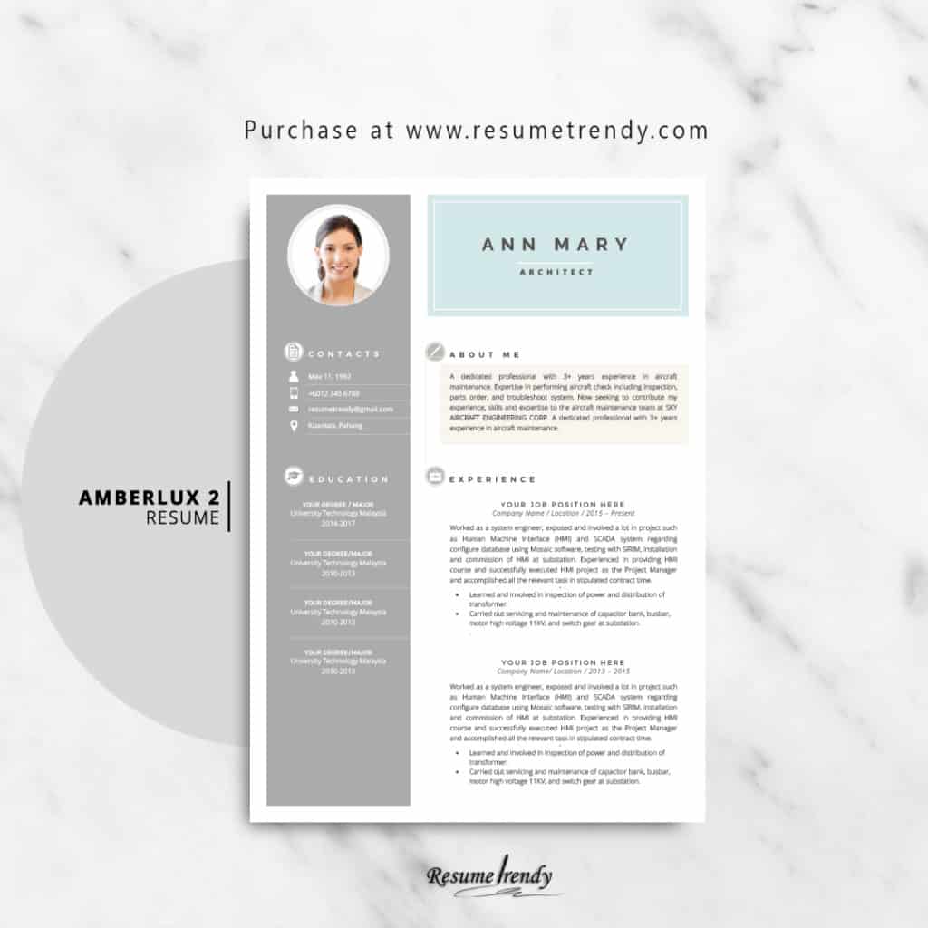 Amberlux 2 Resume Template | Resume Trendy