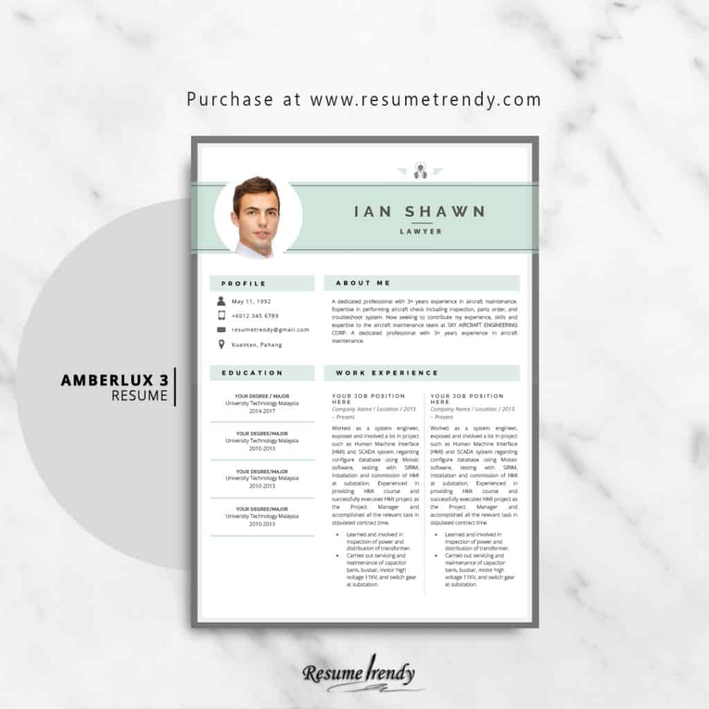 Amberlux 3 Resume Template | Resume Trendy