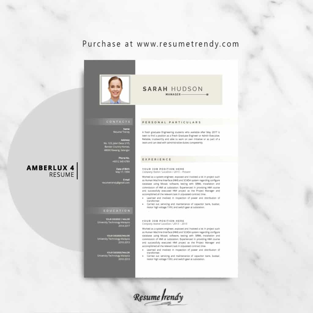 Amberlux 4 Resume Template | Resume Trendy