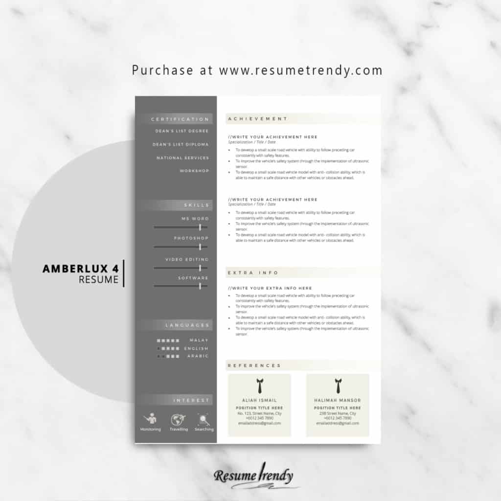 Amberlux 4 Resume Template | Resume Trendy